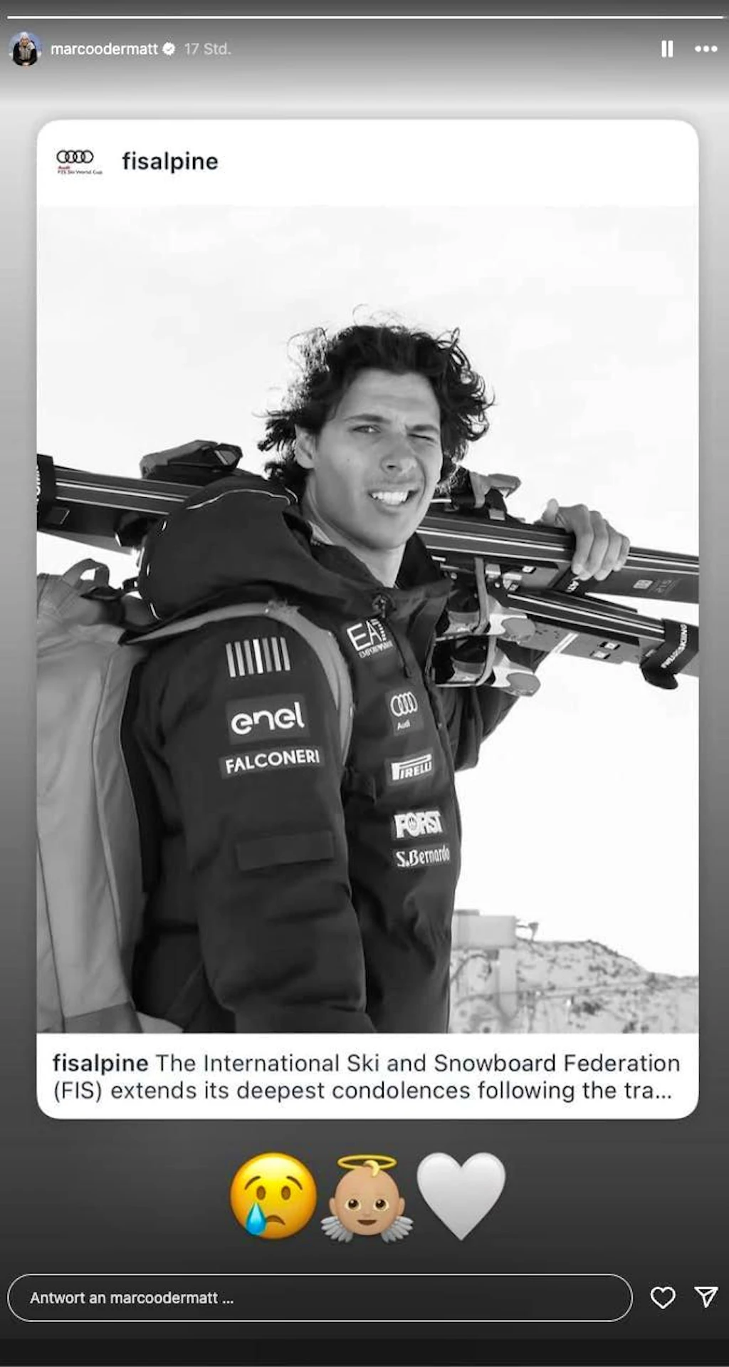 This is Mattia Casse's emotional farewell to his deceased teammate