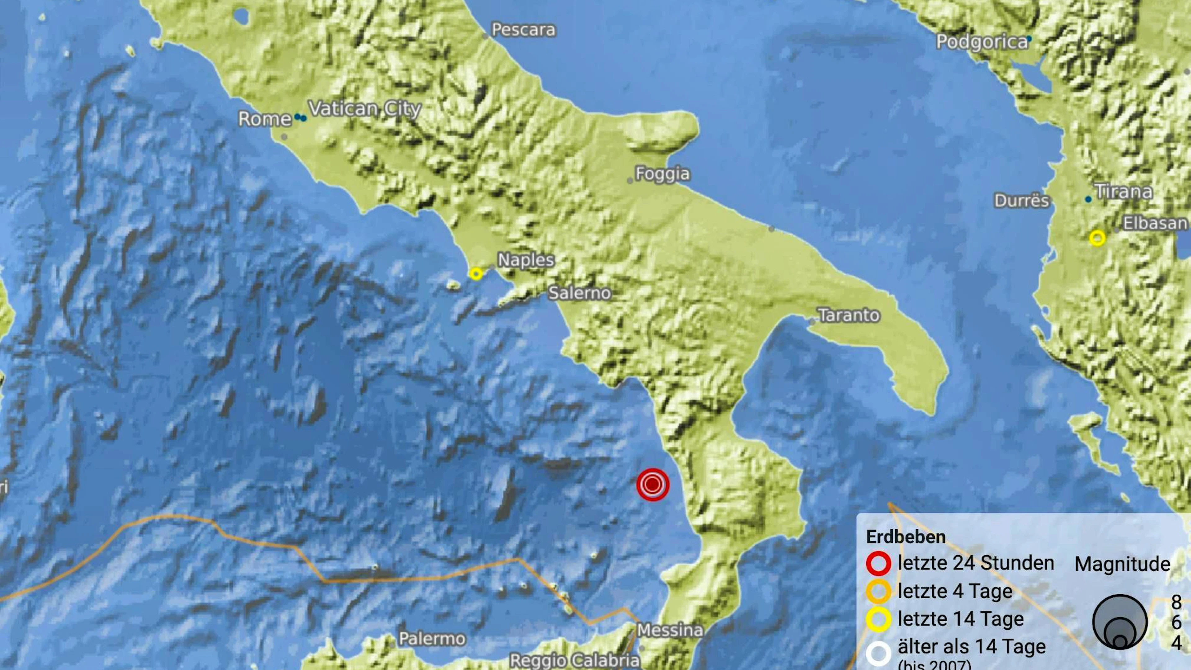 Strong earthquake off southern Italy at great depth